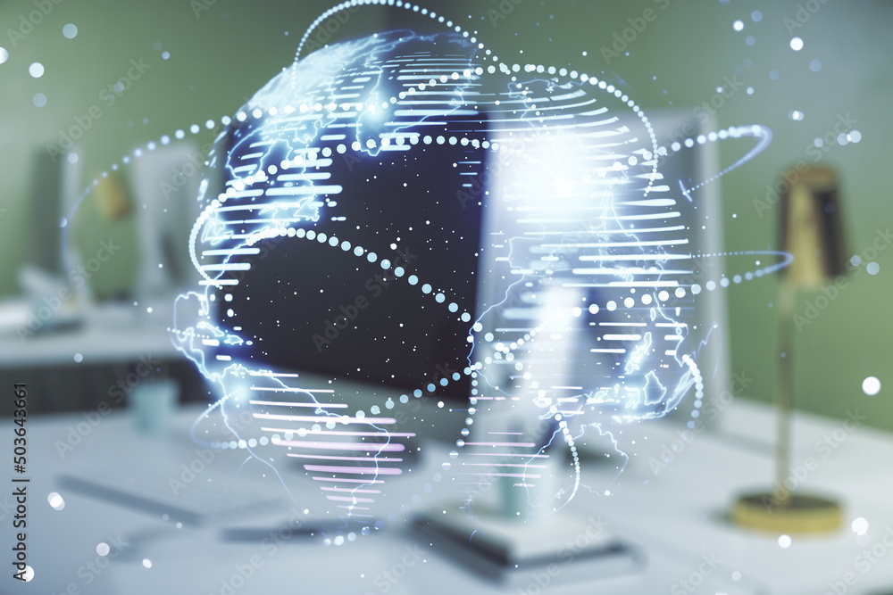 Abstract graphic digital world map with connections on modern computer ...