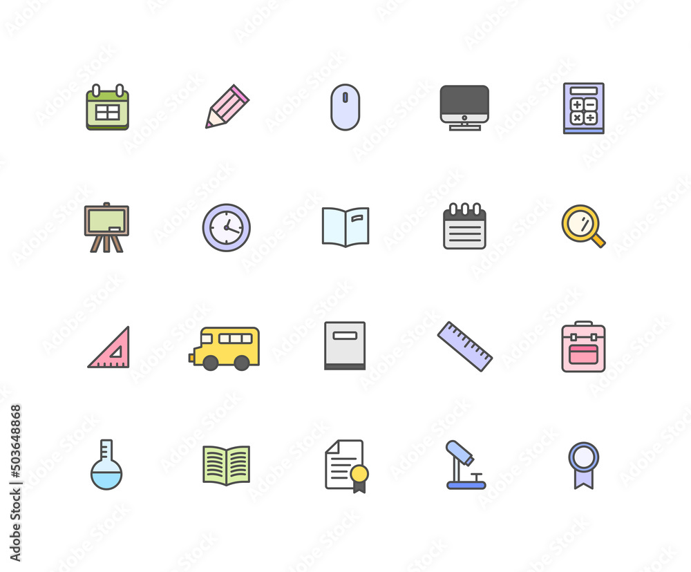 Collection of education color icons. company, work, job, workplace ...