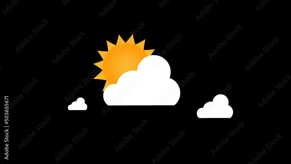 White clouds and sun on alpha background. 2D animated. 4K resolution ...