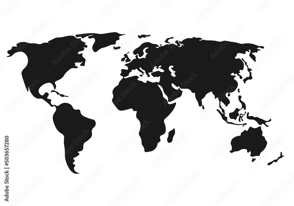 Simple world map in flat style isolated on white background ...