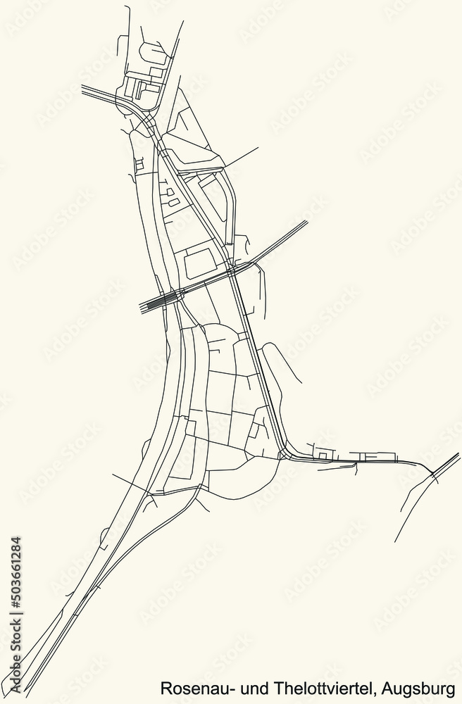 Detailed navigation black lines urban street roads map of the ROSENAU ...
