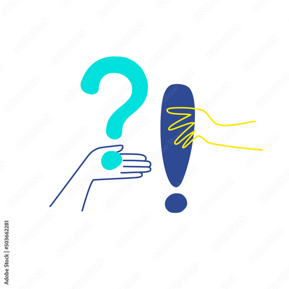Human hands holding question mark and exclamation mark. Stock Vector ...
