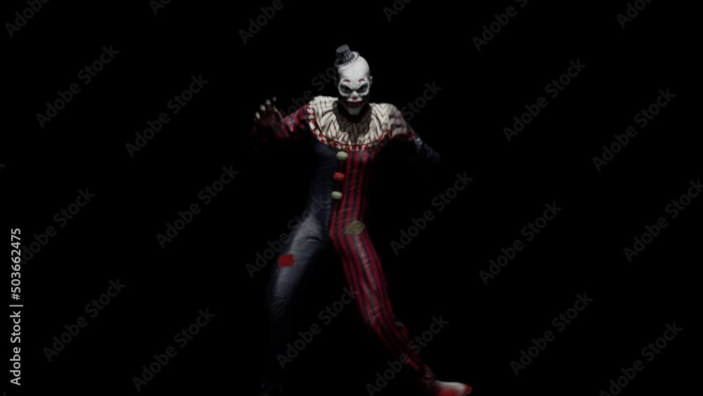 A creepy jester dances. A clown dancing. A nightmarish atmosphere of ...