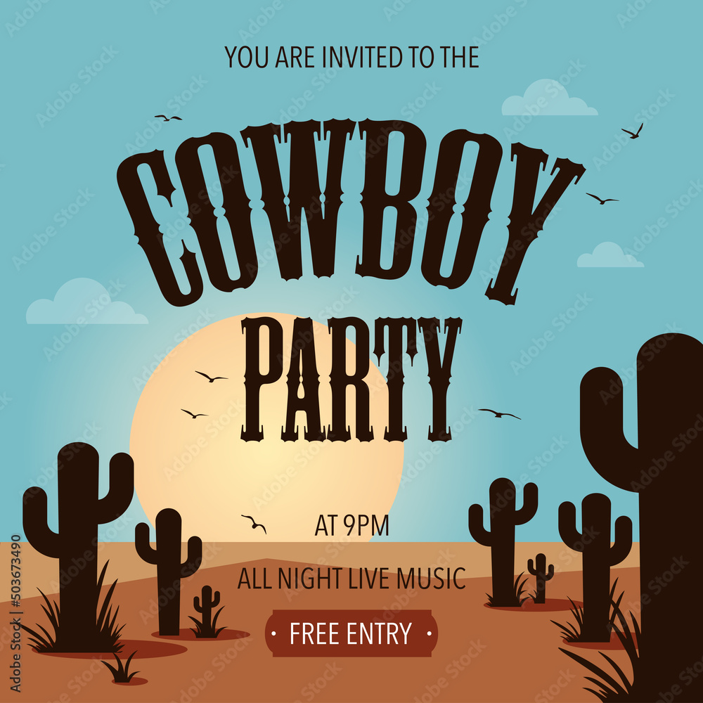 Cowboy party template design or layout with editable lettering suitable ...