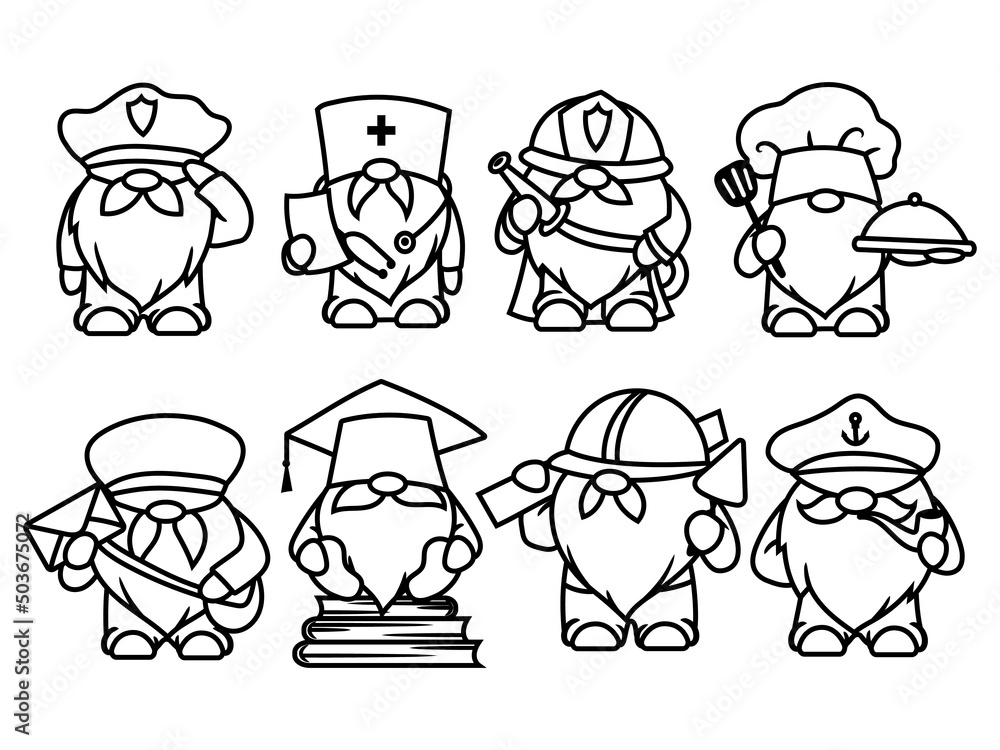 Set of different professions gnomes. Collection of cute worker garden ...