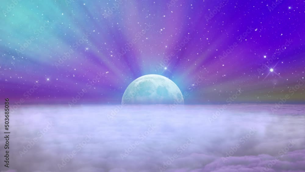 Moonlight Above Clouds In Starry Space Colorful Motion Background ...