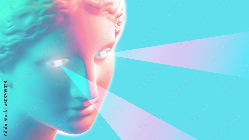 GIF animation with antique sculpture of human face in surreal style ...