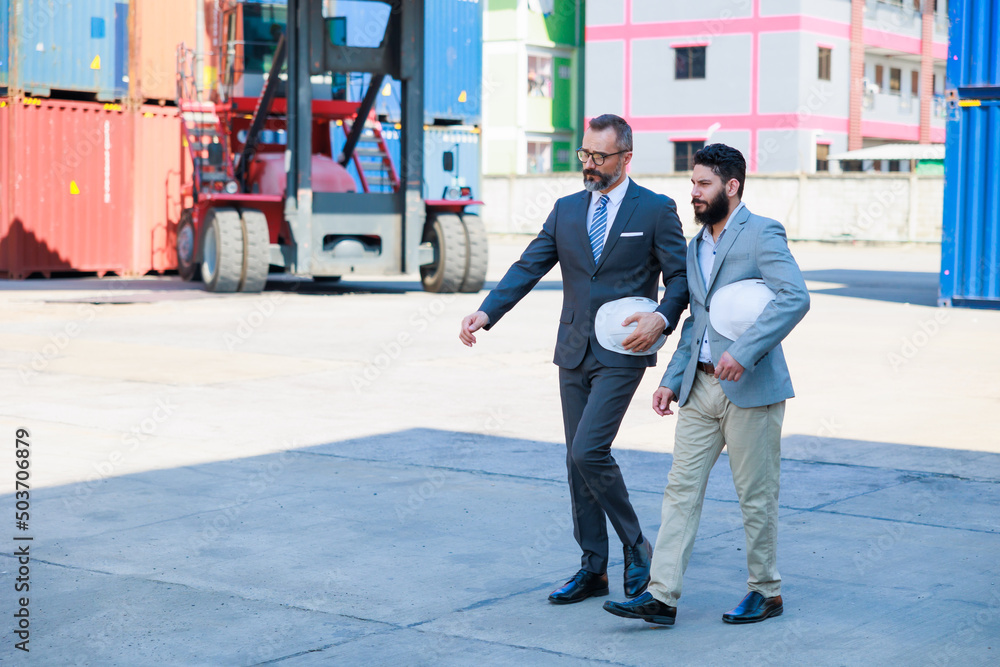 Man manager and male Supervisor dock cargo checking and working at ...