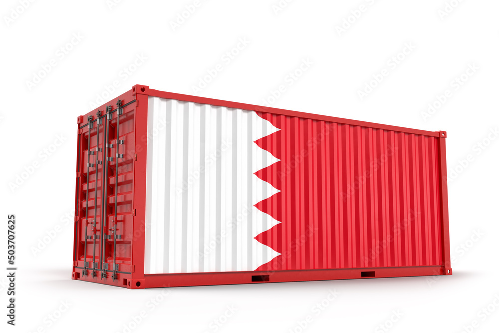 Shipping cargo container textured with Flag of Bahrain. Isolated. 3D ...