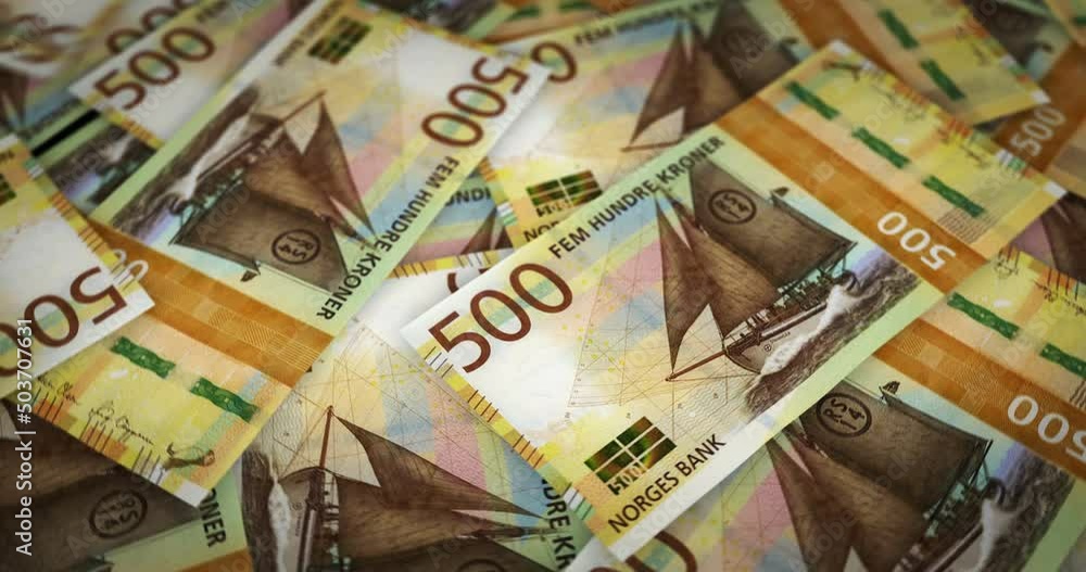 Norway Krone growing pile of money. NOK banknotes loop rotaring ...