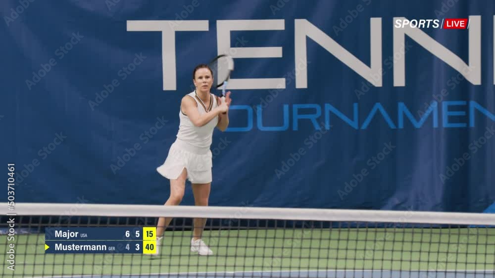 Tennis Championship Match Sports TV Broadcast. Female Tennis Player ...