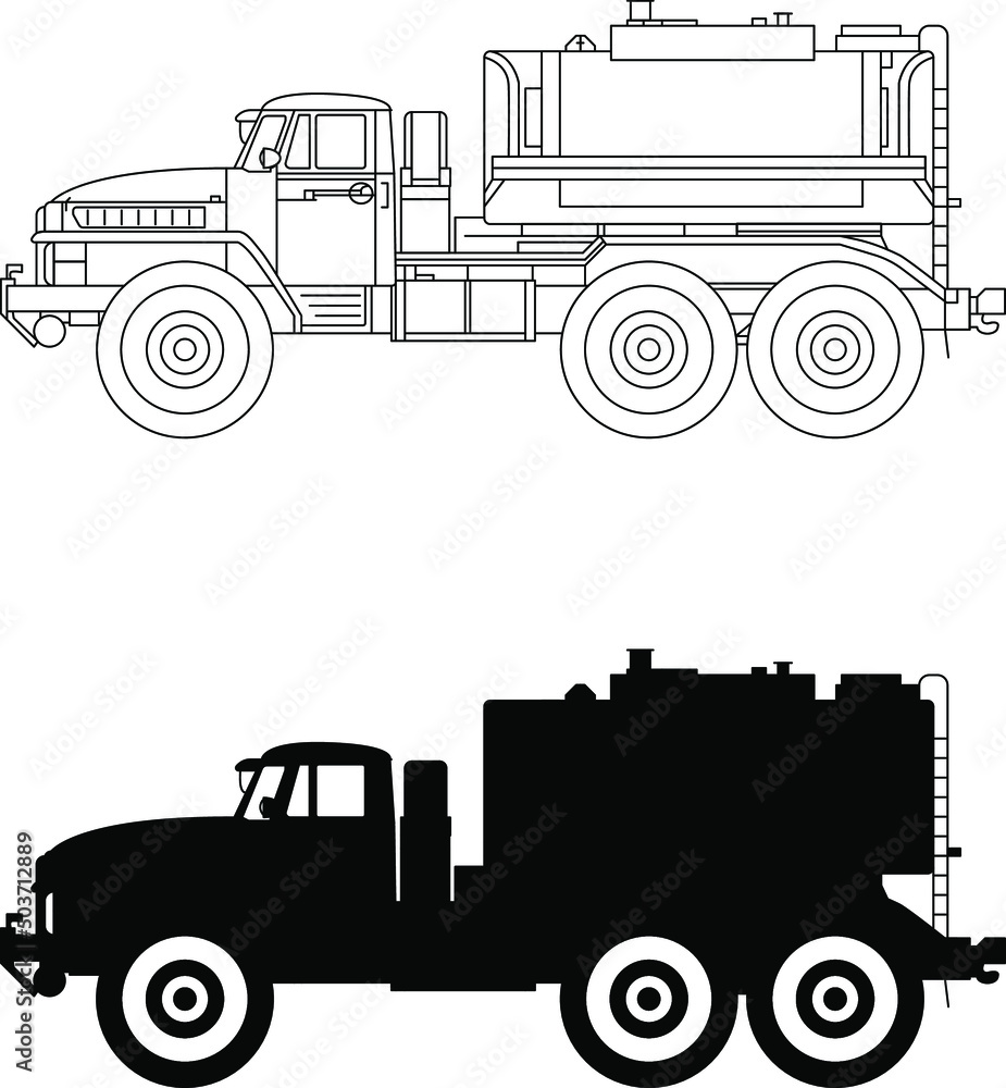 Army Fuel Tanker, Fuel Truck icon, drawing, diagram and silhouette ...