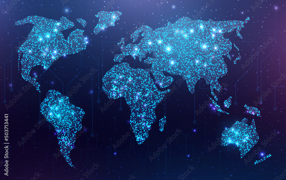 Futuristic map of the planet. World map. Globalization internet and ...