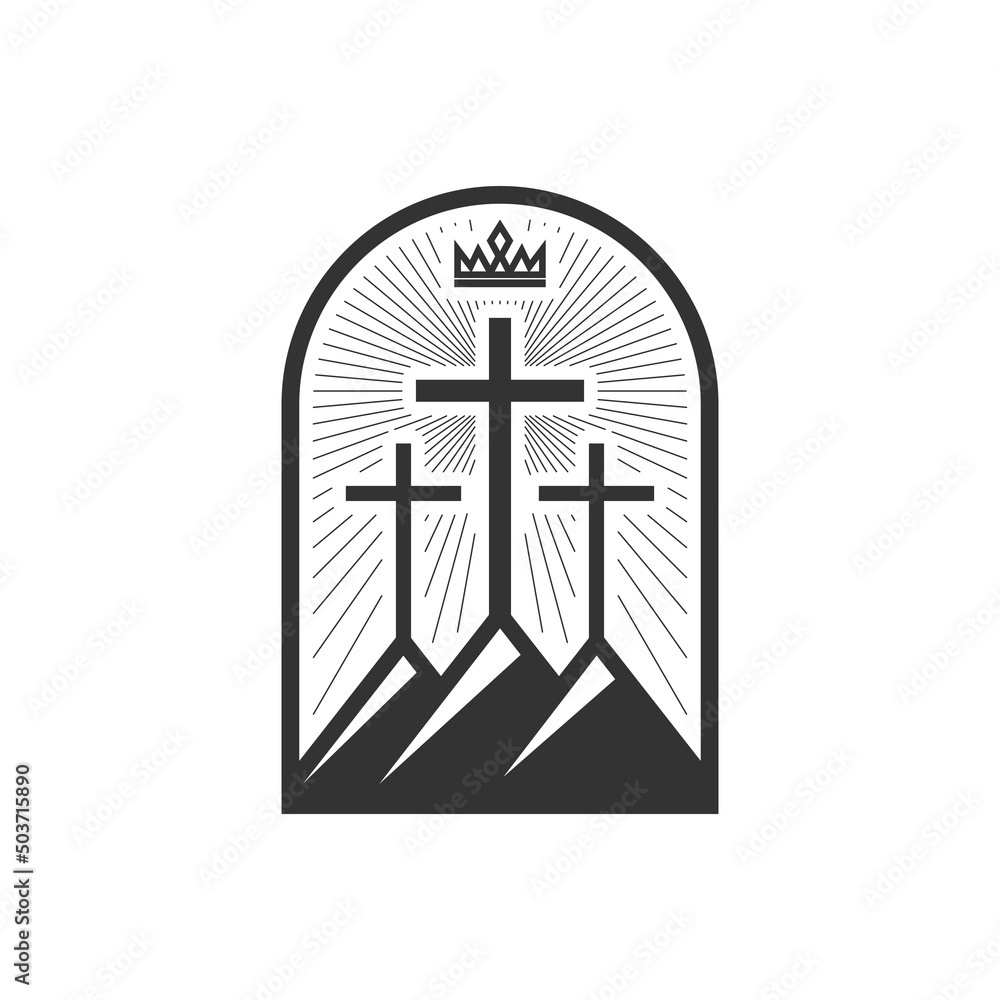 Christian illustration. Church logo. Three crosses on Golgotha. Stock ...