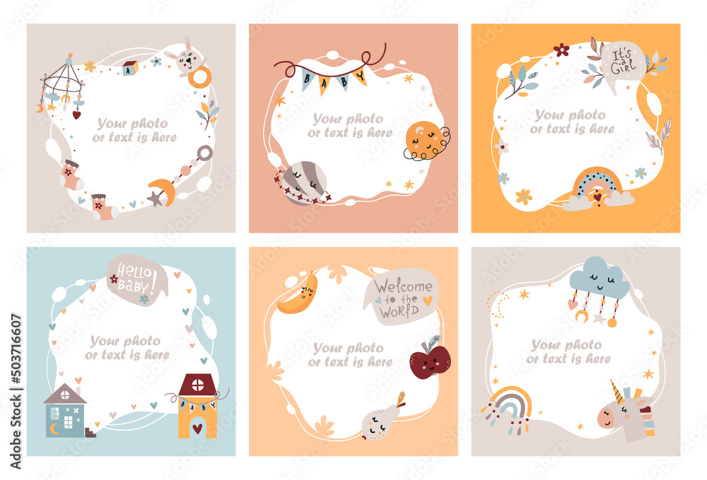 Set of frames for kids photos, templates Stock Vector | Adobe Stock