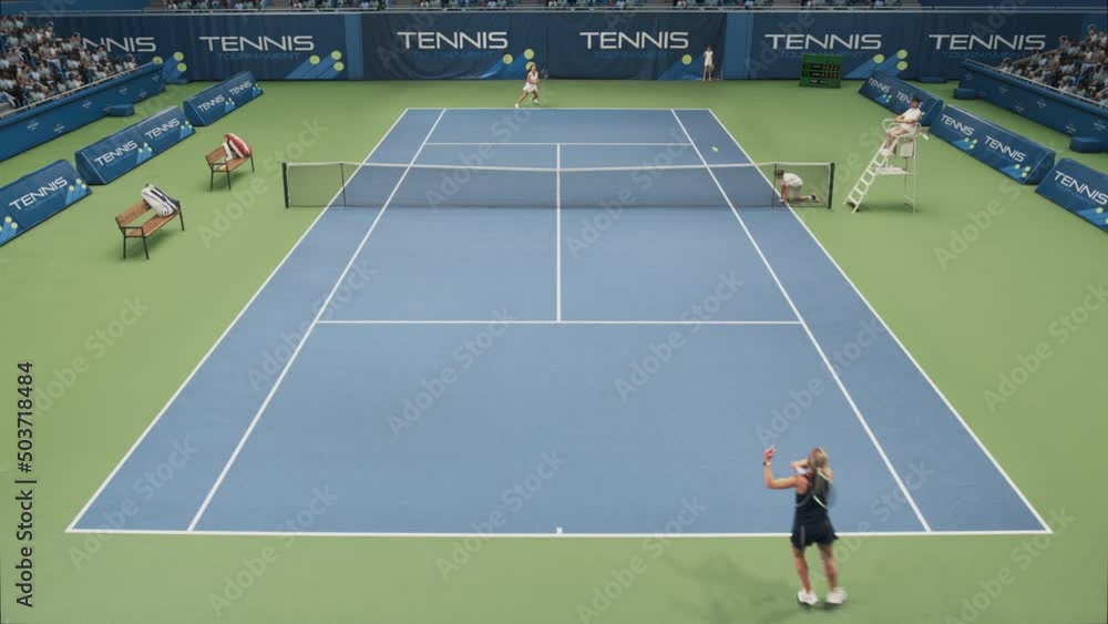 Sports TV Broadcast of Female Tennis Championship Match. Two ...