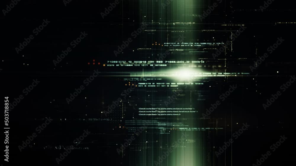 Futuristic abstract de-focus Metaverse data matrix, meta, telemetry and encrypt numbers display ...