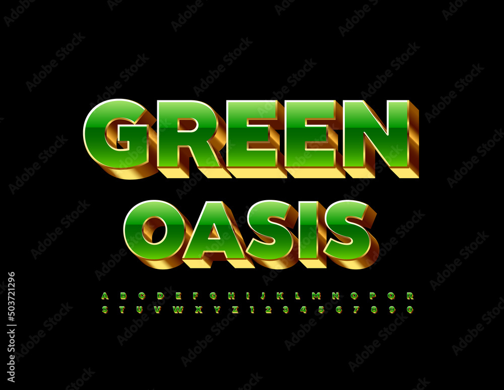 Vector luxury template Green Oasis with 3D Uppercase Font. Green and ...