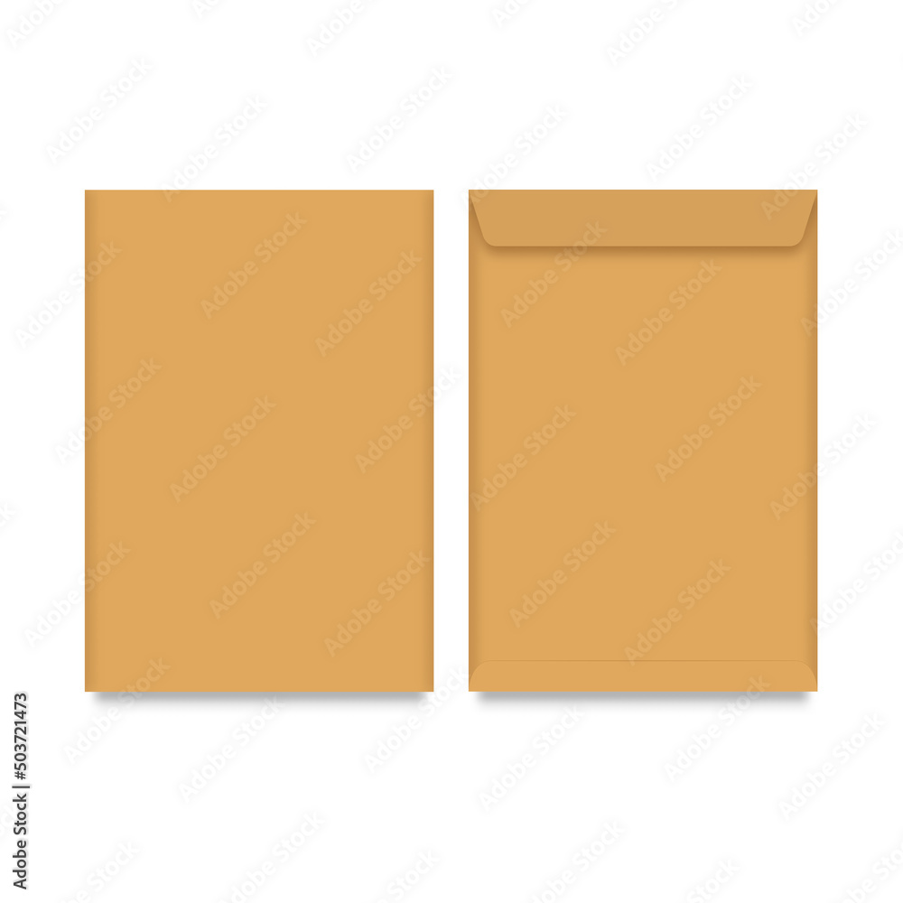 Brown envelope front and back on beige background. Letter top view ...