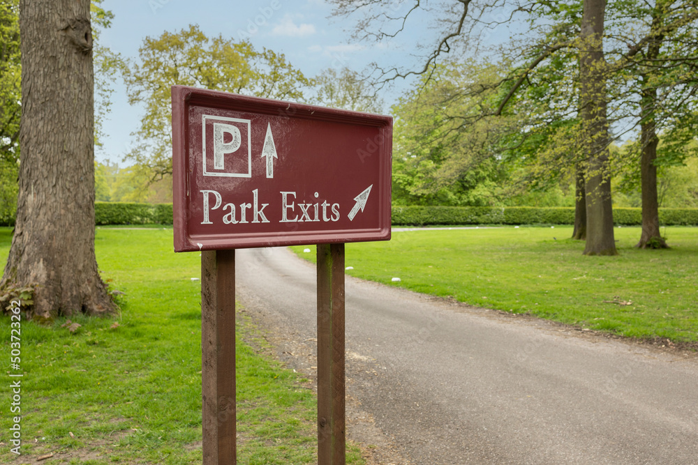 red park exit sign with directional arrows Stock Photo | Adobe Stock