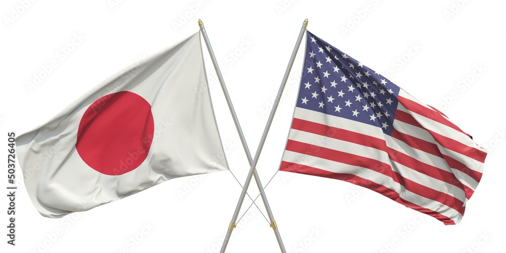 Flags of the USA and Japan on white background. 3D rendering Stock ...