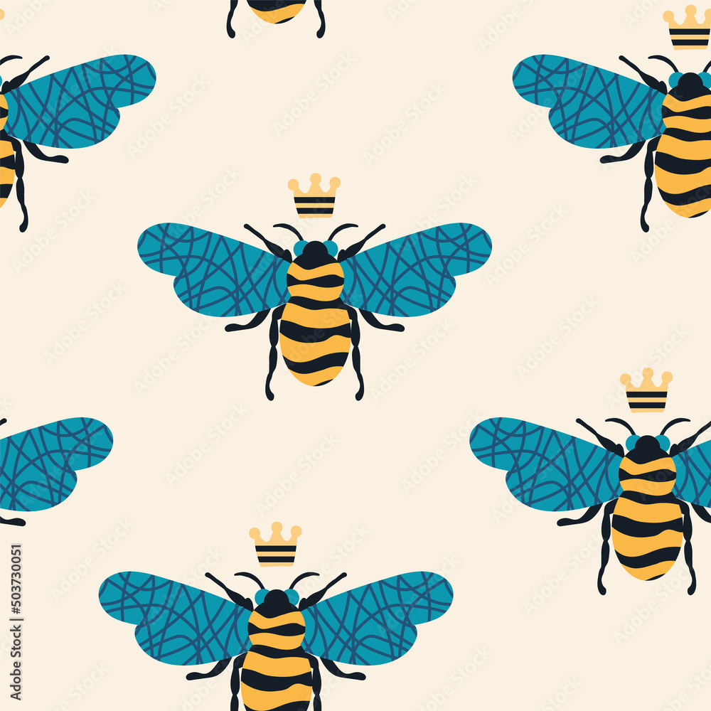 Pattern with wasps. Illustration with insects and a crown for textiles ...