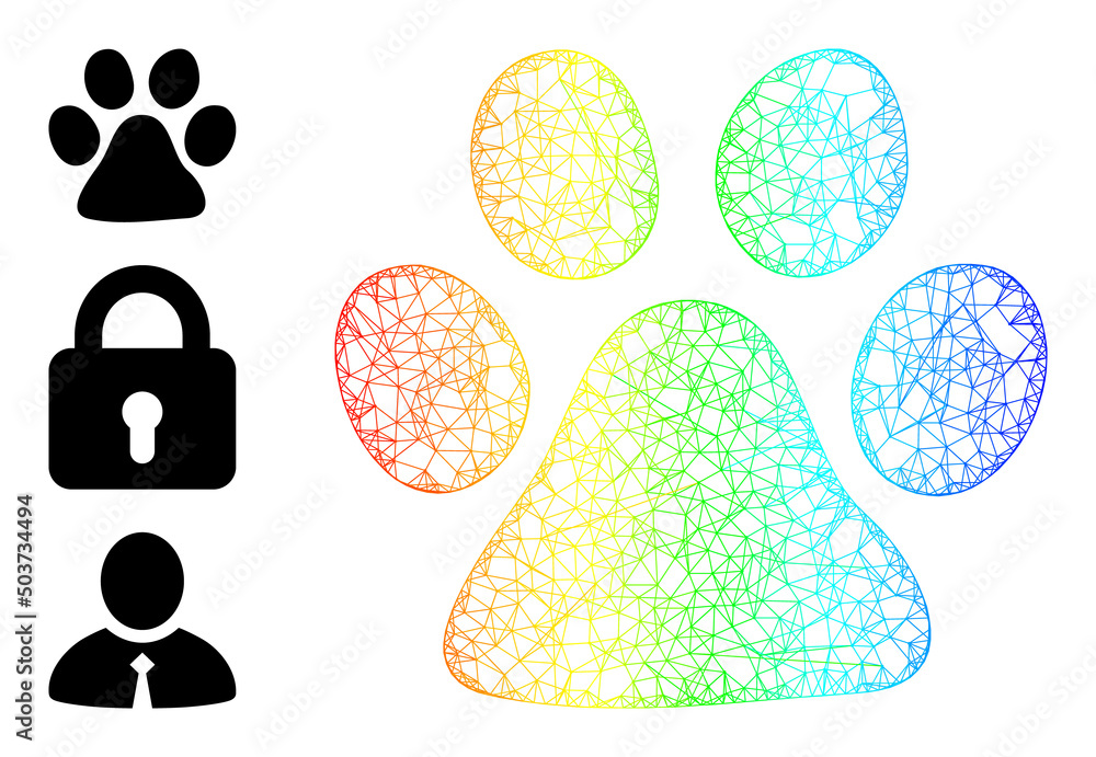 Spectral colorful network paw print. Crossed frame 2d network abstract ...