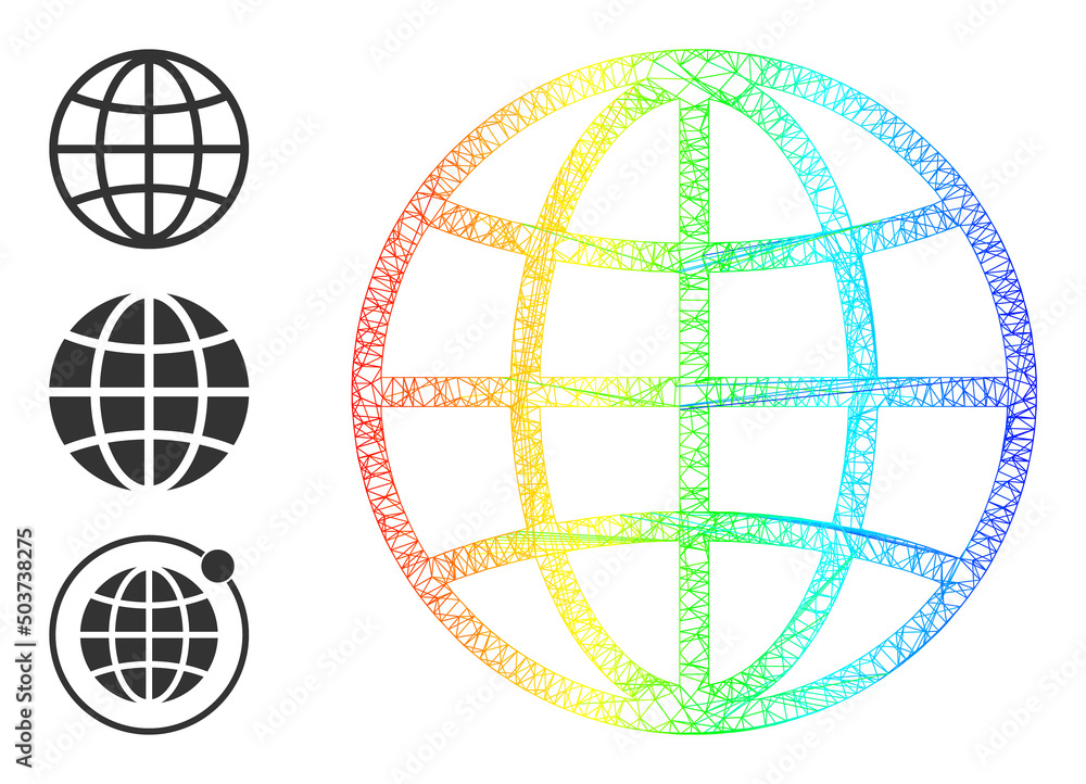 Rainbow colored network global sphere. Linear frame 2d network abstract ...