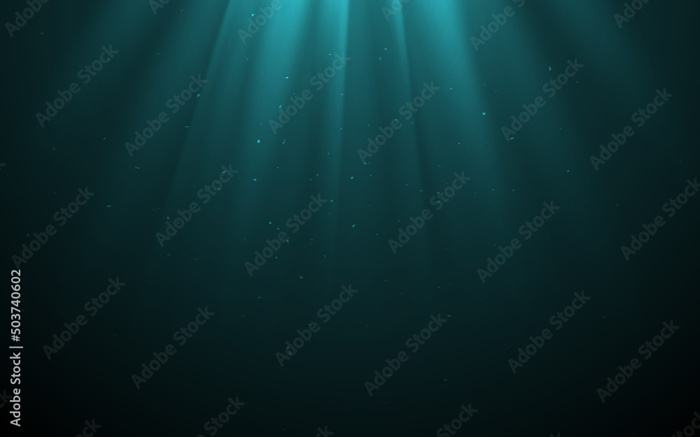Vector Light Rays in Dark Turquoise Underwater Ocean Background. Deep ...