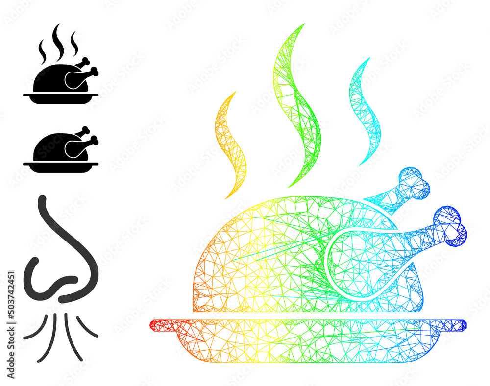 Rainbow colorful wire frame fried chicken aroma. Hatched carcass 2d ...