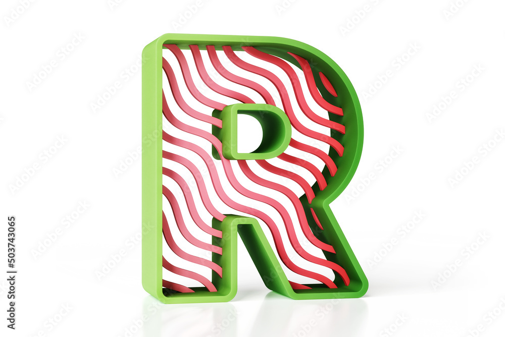 Green and red R letter in plastic material with wavy shapes. High ...