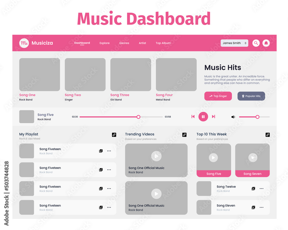 Music Player Dashboard design UI Kit. Desktop app with UI. Use for web ...