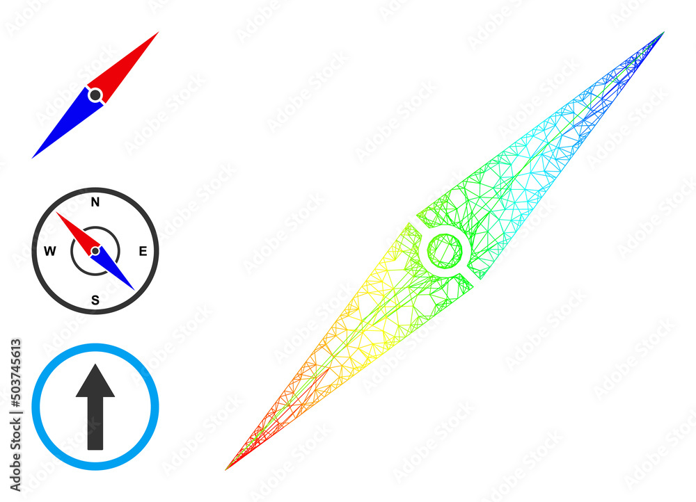 Spectrum colorful crossing mesh compass arrow. Crossed carcass 2d ...
