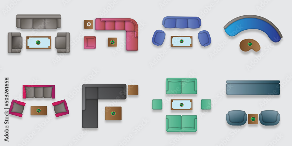 Sofa Furniture top view Vector set Stock Vector | Adobe Stock