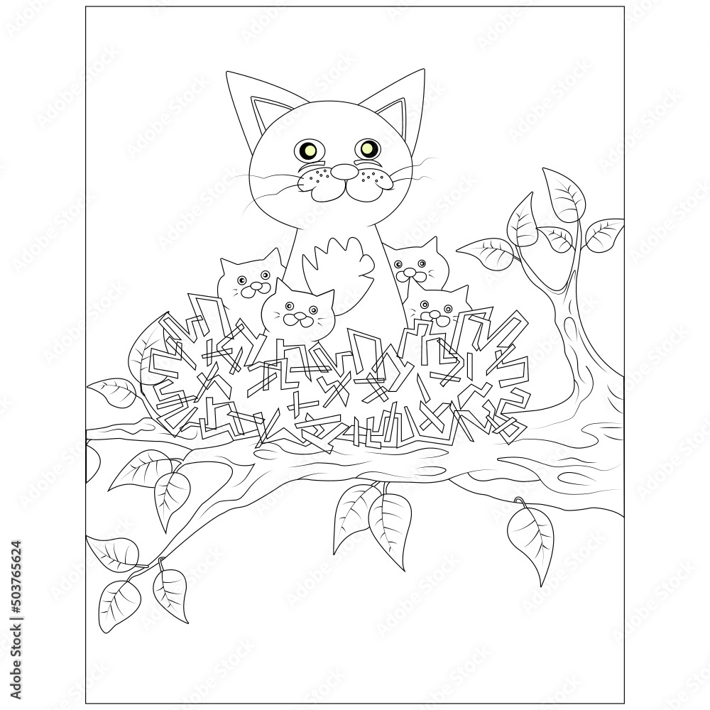 Funny Cat coloring page for children Stock Vector | Adobe Stock