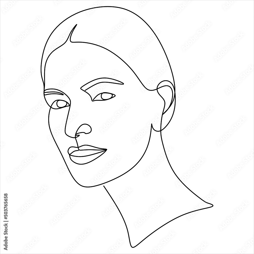 Abstract girl face continuous one line drawing minimalism design ...