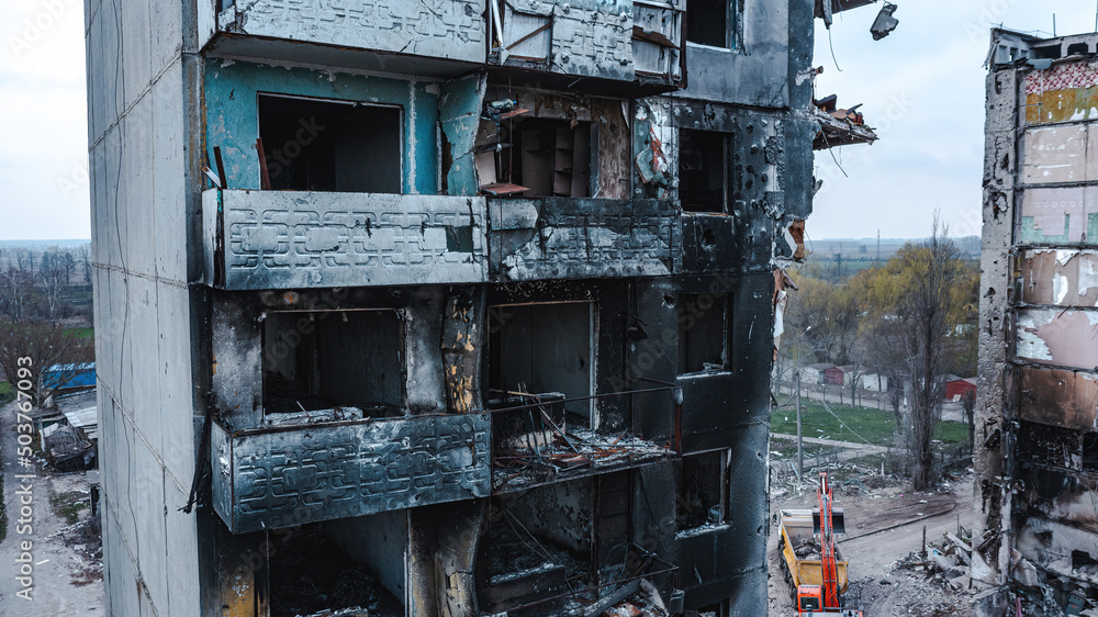 The war in Ukraine, Borodyanka, the surviving remains of an apartment ...