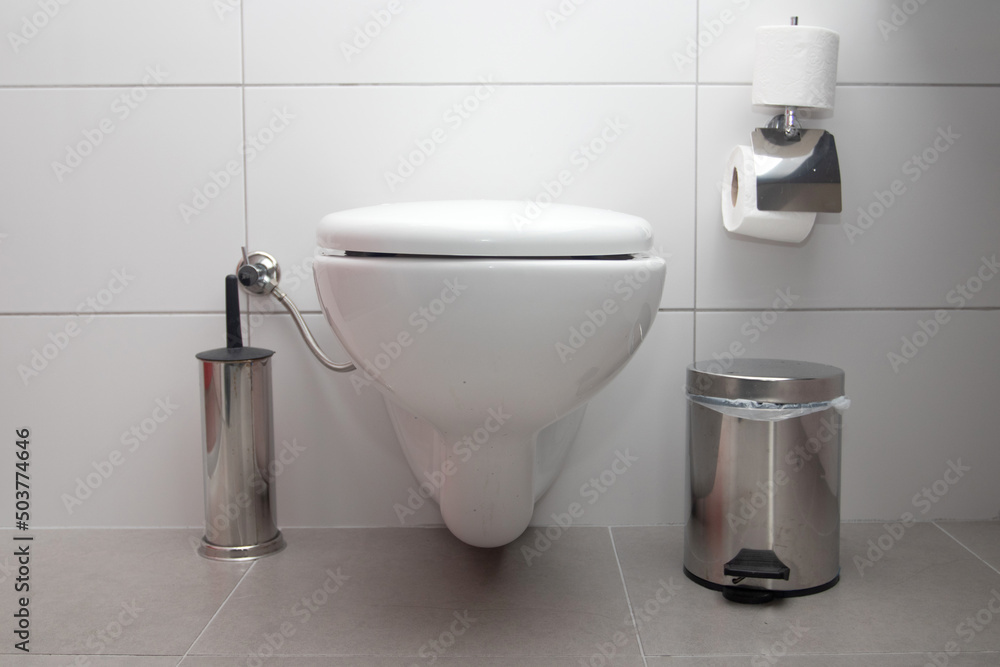 Hanging toilet bowl in modern bathroom Stock Photo | Adobe Stock