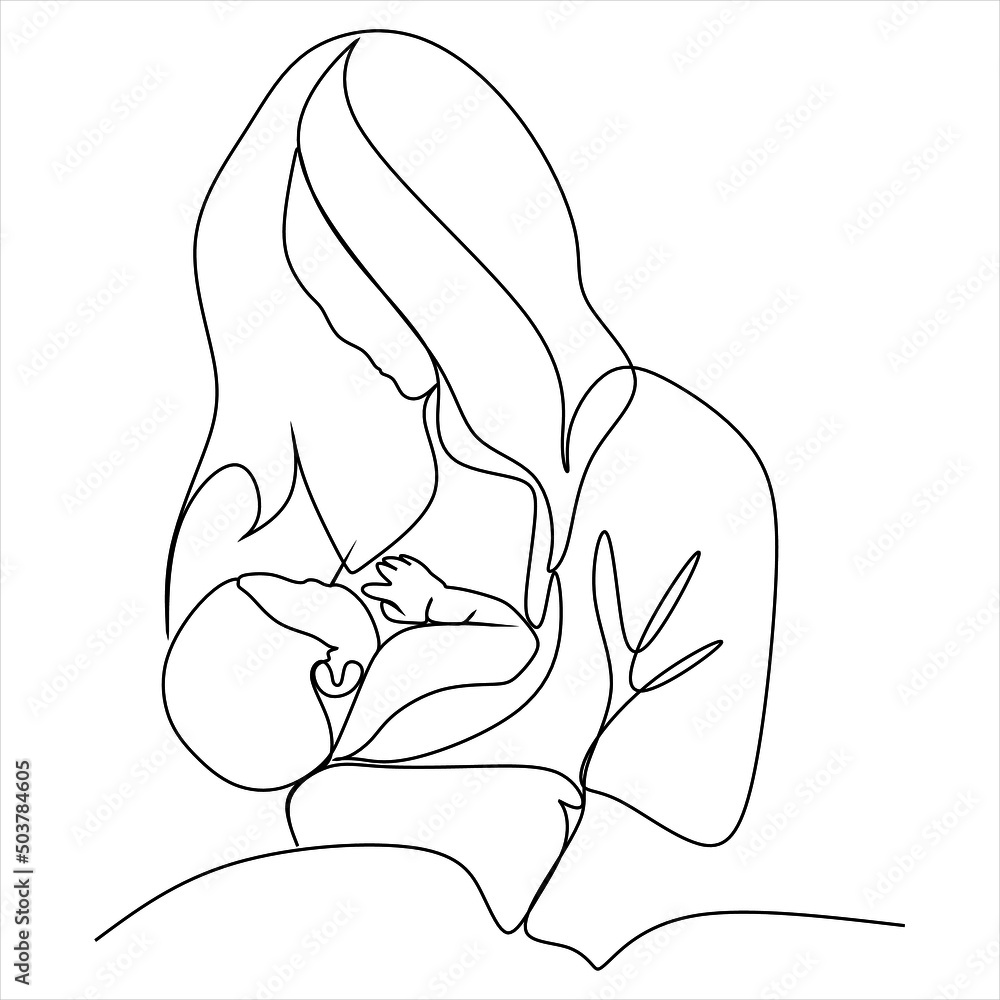 Abstract mother with a child in continuous one line drawing art style ...