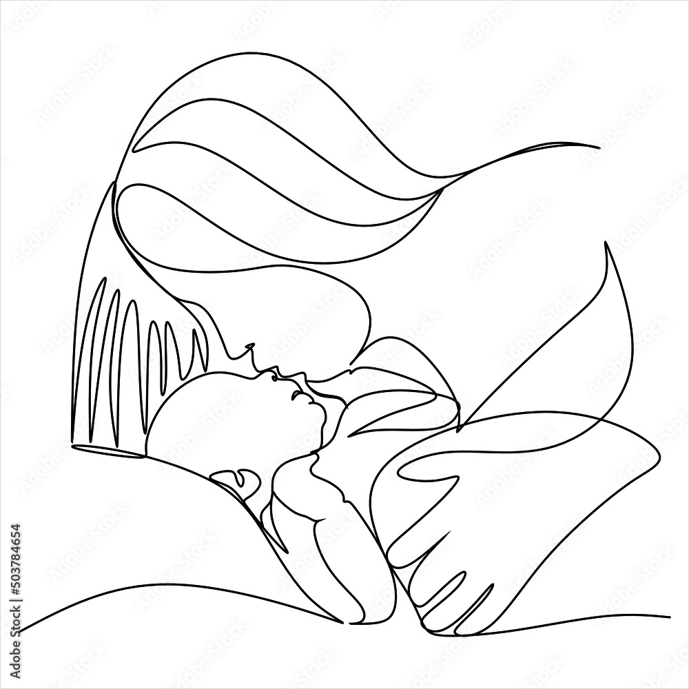 Abstract mother with a child in continuous one line drawing art style ...