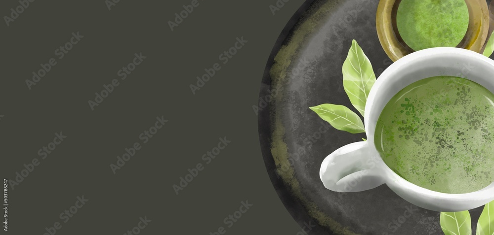 Matcha tea set traditional japanese drink. Hand Drown elements for your ...