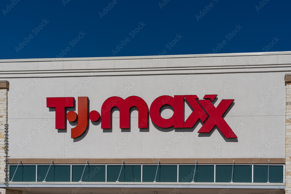 Pearland, Texas, USA - March 1, 2022: Closeup of TJ Maxx store sign in ...