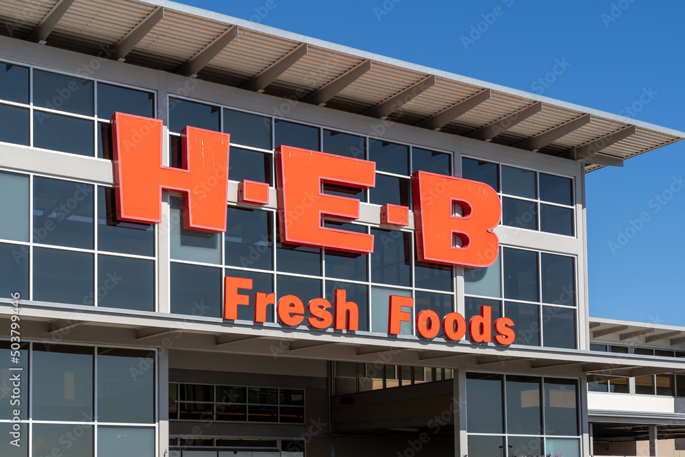 Pearland, Texas, USA - March 1, 2022: Closeup of H-E-B supermarket ...