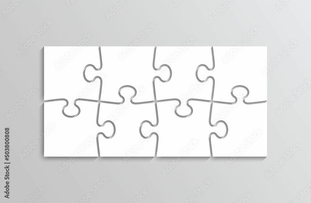 Thinking puzzle game. 8 pieces jigsaw outline grid. Thinking game with ...