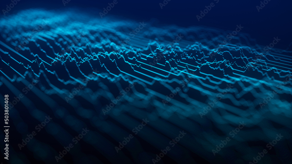Abstract background with blue dynamic wave. Visualization of the data ...