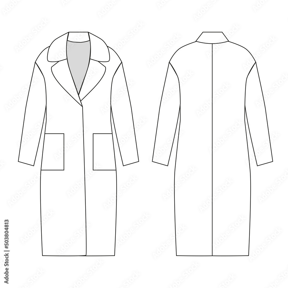 Oversized coat with collar and patch pockets. Fashion sketch. Flat ...