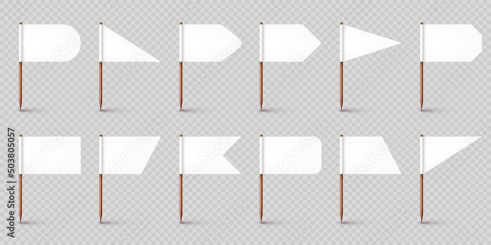 Realistic various toothpick flags. Wooden toothpicks with white paper ...