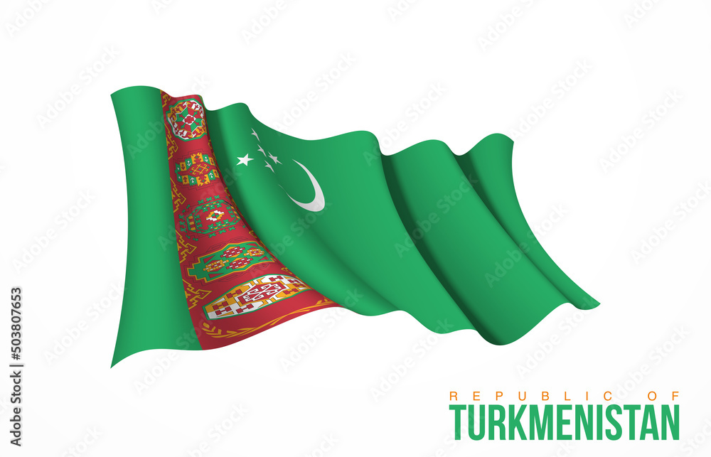 Turkmenistan flag state symbol isolated on background national banner ...