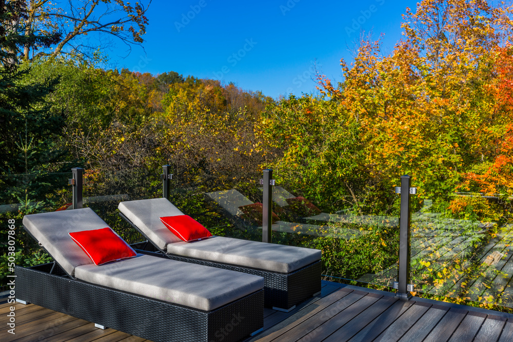 Backyard deck of custom built luxury house in the suburbs of Toronto ...