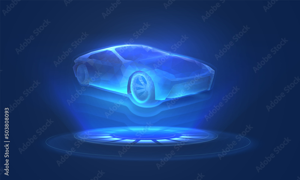 Car hologram in digital futuristic style. Automotive machine projection ...